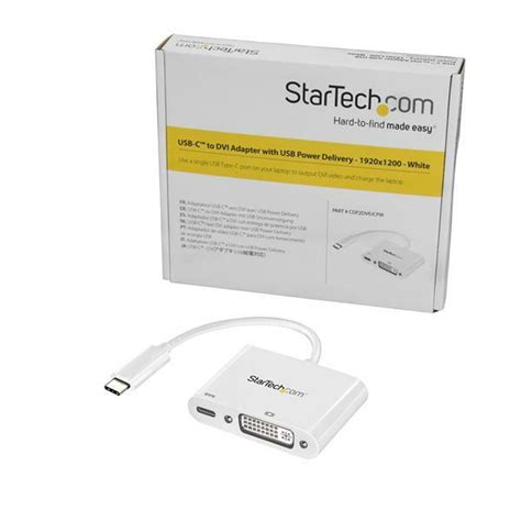 Startech Usb C To Dvi Adapter Usb Power Delivery 1920x1200 White Cdp2dviucpw