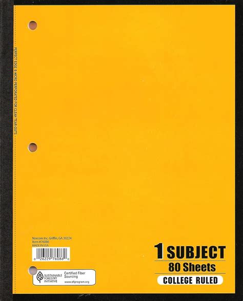 Amazon Com Norcom Subject Notebook X Inches College Ruled Sheets