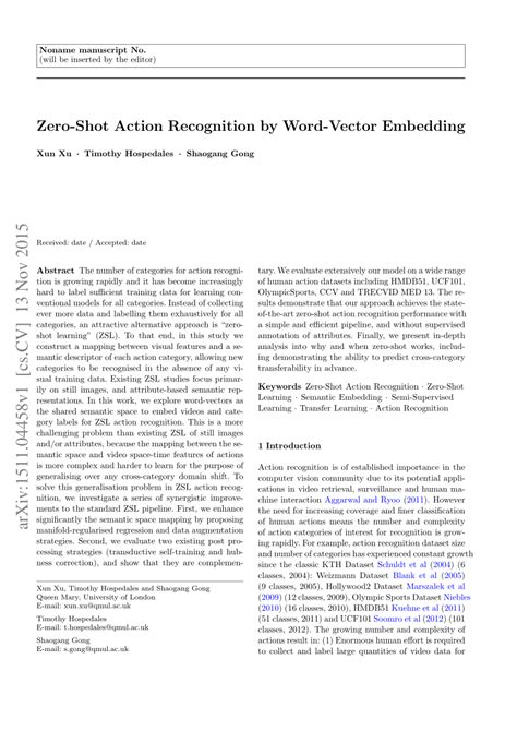 Pdf Zero Shot Action Recognition By Word Vector Embedding