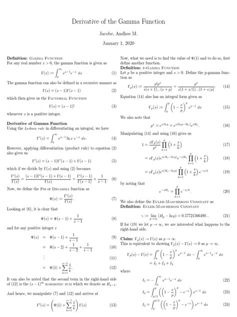 Derivative Of Gamma Function Pdf Integer Derivative