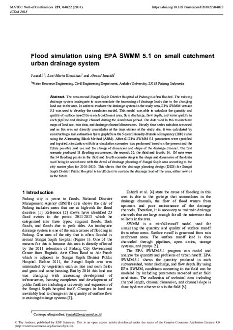 Pdf Flood Simulation Using Epa Swmm 5 1 On Small Catchment Urban Drainage System