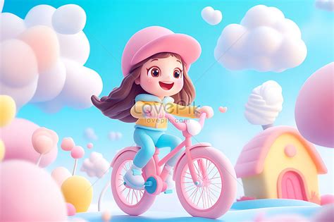 자전거를 타는 소녀 일러스트 무료 다운로드 Lovepik