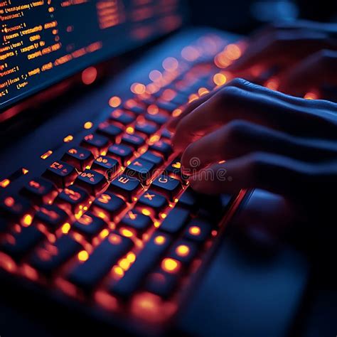 Close Up Of Hands Typing On Futuristic Keyboard With Glowing Keys Representing Technology