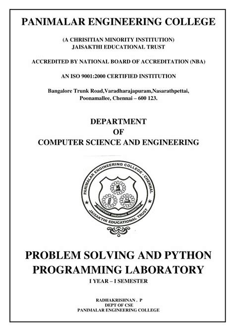 Pdf Problem Solving And Python Programming Laboratory · 2017 11 27 · Jaisakthi Educational
