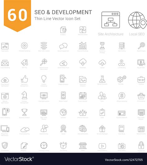 Set Thin Line Seo And Development Icons Royalty Free Vector