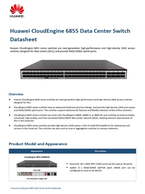 Huawei Cloudengine 6855 Data Center Switch Datasheet Pdf Computer
