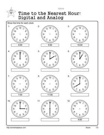 Time Conversion Between Analog And Digital Clocks Activity Match