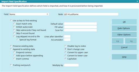Import Field Specification Collect Help