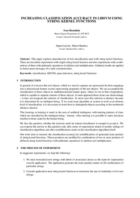 Pdf Increasing Classification Accuracy In Libsvm Using String Kernel