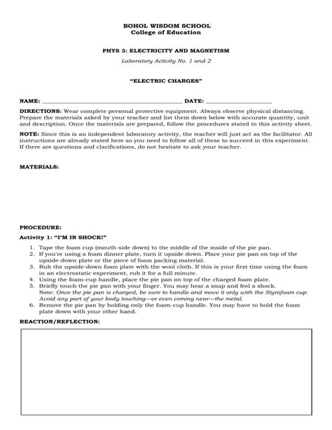 electric charges lab activity physics experiment