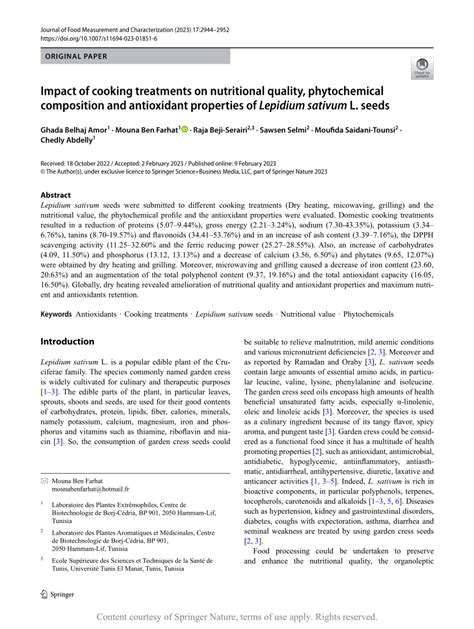 Impact Of Cooking Treatments On Nutritional Quality Phytochemical Composition And Antioxidant