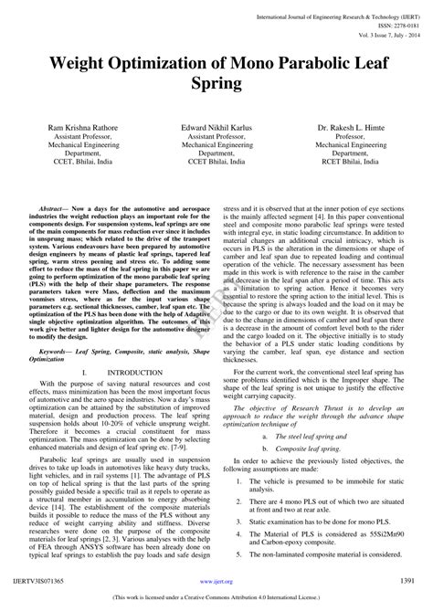 Pdf Weight Optimization Of Mono Parabolic Leaf Spring