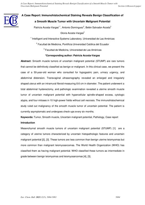 Pdf A Case Report Immunohistochemical Staining Reveals Benign Classification Of A Smooth