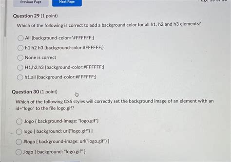Solved Which Of The Following Is Correct To Add A Background Chegg