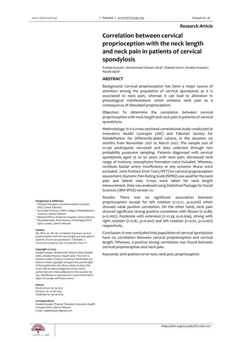 Pdf Correlation Between Cervical Proprioception With The Neck Length