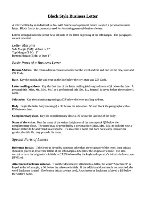 Block Style Business Letter Printable Pdf Download