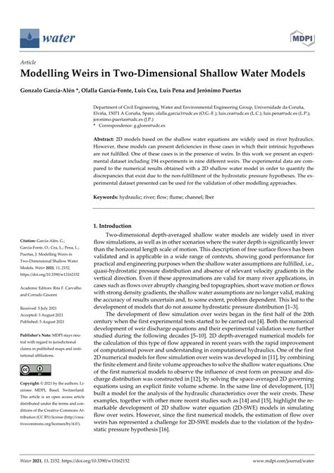 Pdf Modelling Weirs In Two Dimensional Shallow Water Models