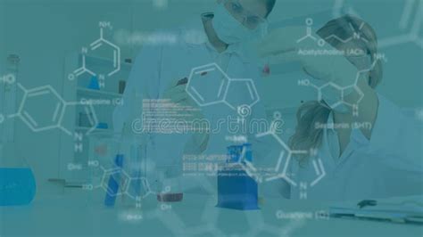 Animation Of Scientific Data Processing Over Caucasian Female Lab Workers Stock Footage Video