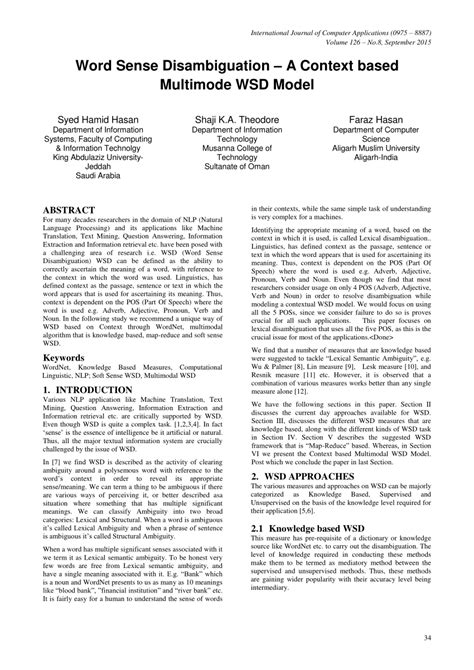 Pdf Word Sense Disambiguation A Context Based Multimode Wsd Model
