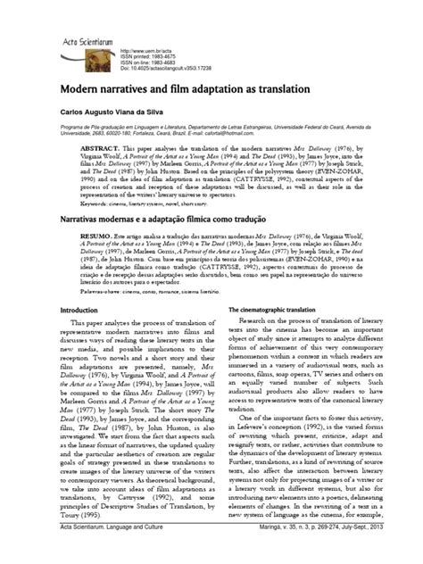 Modern Narratives And Film Adaptation As Translation Pdf Mrs Dalloway Narrative
