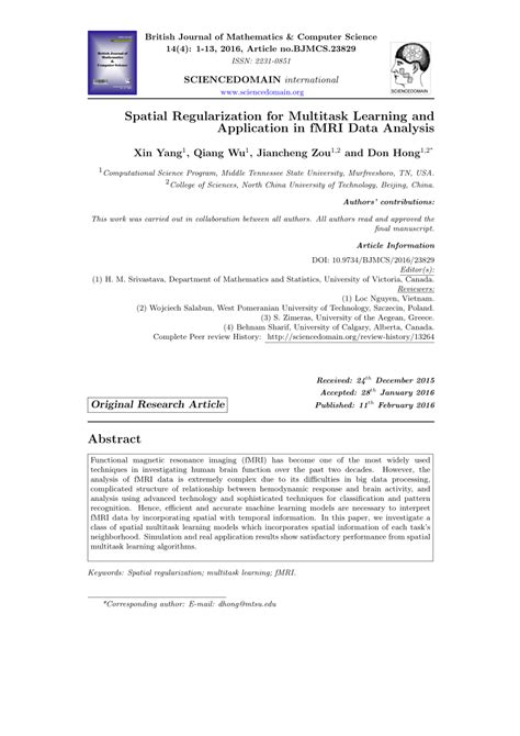 Pdf Spatial Regularization For Multitask Learning And Application In