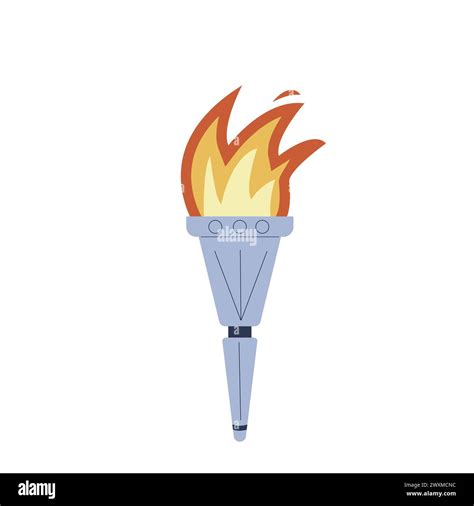 Flaming Torch Isolated On White Background Vector Simple Flat