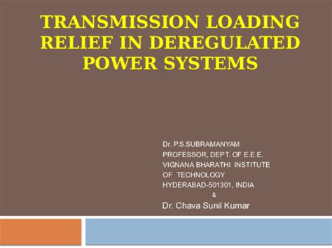 Ppt Transmission Loading Relief In Deregulated Power Systems Pptx