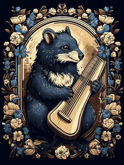 Premium Ai Image Portrait Of Skunk Playing Harp Sitting Musical Pose
