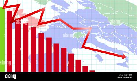 Digital Composite Image Of Downgrading Pointing Graph Over Red Bars On
