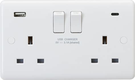 13A 2G DP Switched Socket With Dual USB A C 5V DC 3 1A Shared Max 15 5W ML Accessories