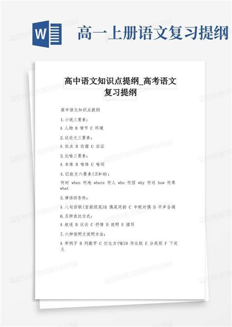 高中语文知识点提纲 高考语文复习提纲word模板下载 编号qexvjppw 熊猫办公