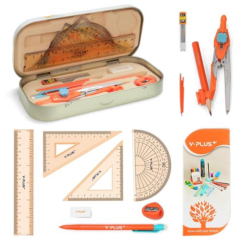 Geometry Set For Students Math Protractor Compass With Rulers Mechanical Pencil Box Of