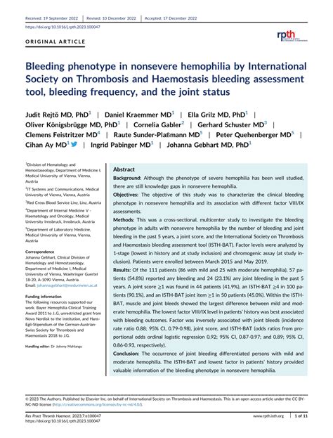 Pdf Bleeding Phenotype In Non Severe Hemophilia By Isth Bleeding Assessment Tool Bleeding