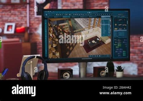 Assets Being Moved In 3d Modeling Program In Rendered Apartment For Interior Design Project Jib