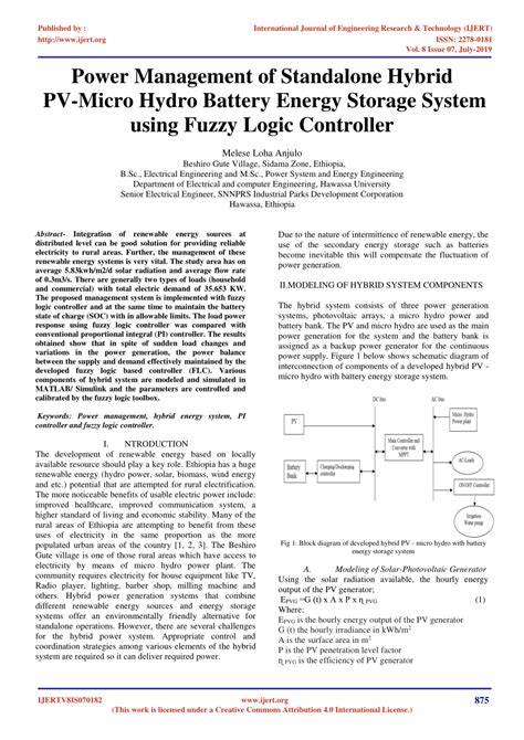 Pdf Power Management Of Standalone Hybrid Pv Micro Hydro Battery Energy Storage System Using