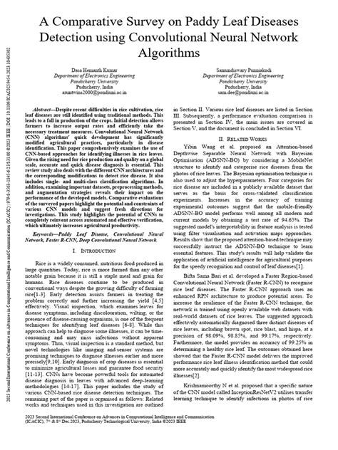 A Comparative Survey On Paddy Leaf Diseases Detection Using Convolutional Neural Network
