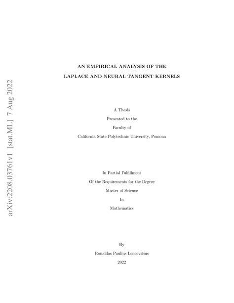 PDF An Empirical Analysis Of The Laplace And Neural Tangent Kernels