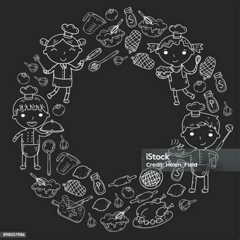 귀여운 아이 요리사 흰색 배경 어린이 요리 부엌 어린이 요리 수업에 6 7 살에 대한 스톡 벡터 아트 및 기타 이미지 6 7 살 가정 주방 가정의 방 Istock