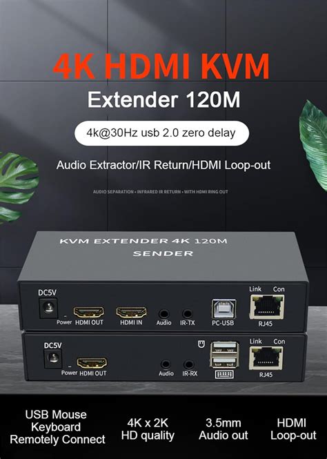 Kvm Extender 4k 120m Receiver 4k Hdmi Kvm Extender Over Cat5e 6 Ethernet Cable 120m Hdmi Usb