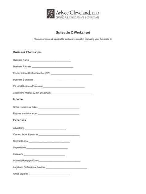Fillable Online Schedule C Worksheet Fax Email Print Pdffiller