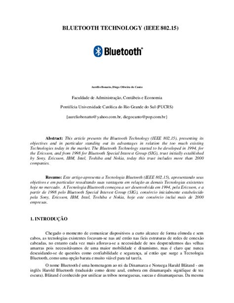 Pdf Bluetooth Technology Ieee 802 15