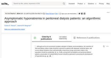 Asymptomatic Hyponatremia In Peritoneal Dialysis Patients An Algorithmic Approach [scite Report]