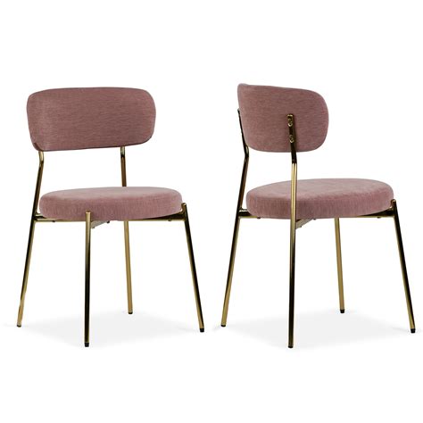 Set Of 2 Aya Rust Pink Chenille Dining Chair With Gold Steel Legs