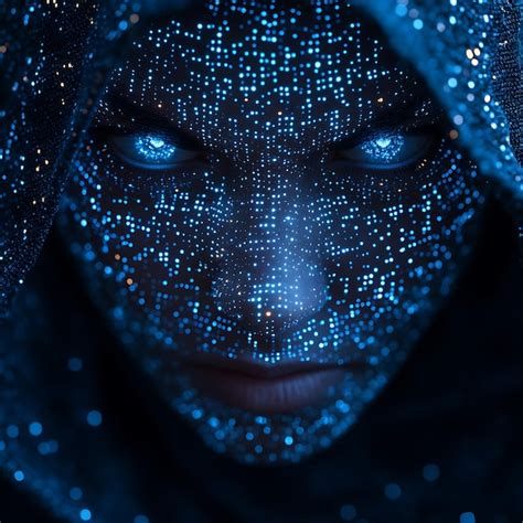 A Blue Digital Hacker With Glowing Binary Code Ai In Cybersecurity