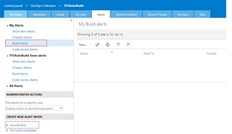 configuring notifications emails in tfs