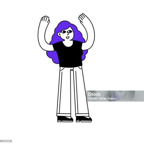 즐거운 여자 성공과 행운 현대 트렌디 한 여성 캐릭터 어린 소녀가 손을 들어 올린다 귀여운에 대한 스톡 벡터 아트 및 기타 이미지 귀여운 디자인 만화 Istock
