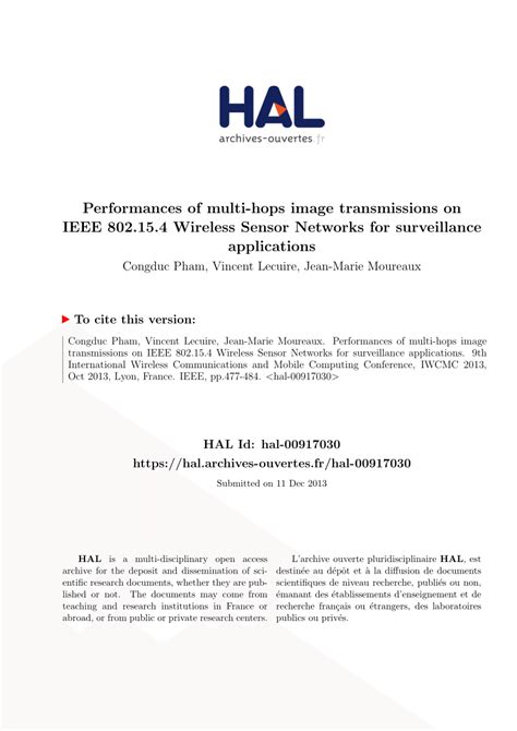 Pdf Performances Of Multi Hops Image Transmissions On Ieee 802154
