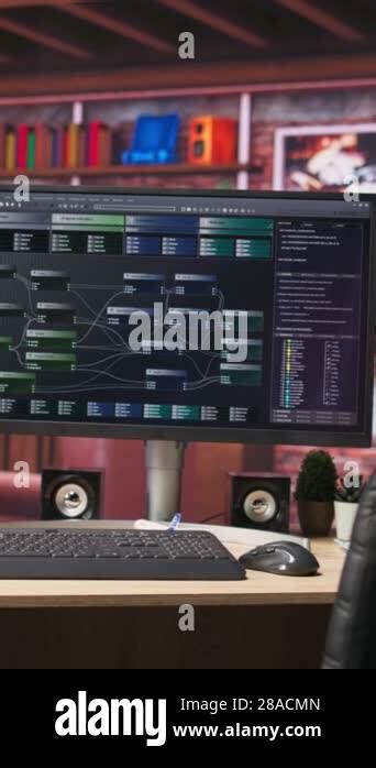 vertical video programming software ui on computer monitor in apartment office machine learning