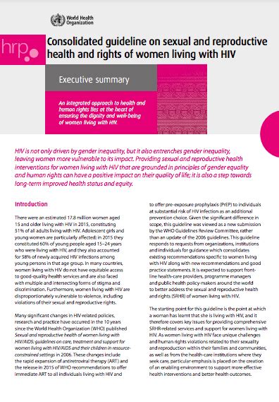 Executive Summary Consolidated Guideline On Sexual And Reproductive Health And Rights Of Women