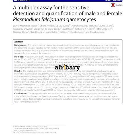 A Multiplex Assay For The Sensitive Detection And Quantification Of Male And Female Plasmodium